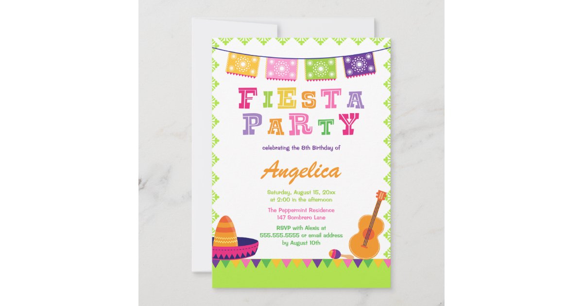 Fun fiesta party colorful birthday invitation | Zazzle