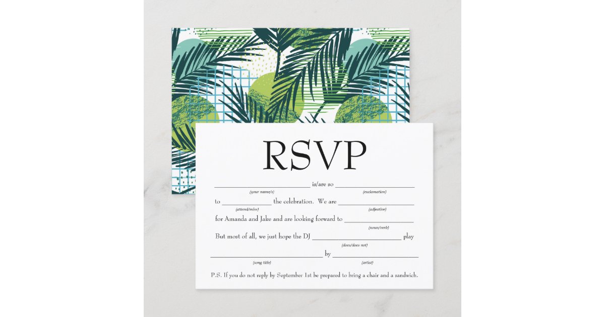 Fun Fill-in-the-Blank RSVP w/Song Request Invitation | Zazzle