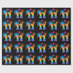 Fun Fireworks + Rainbow Pattern "11" Event Number Wrapping Paper | Zazzle