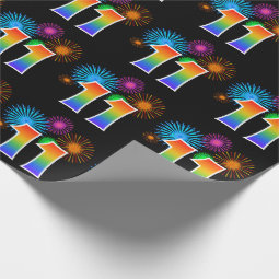 Fun Fireworks + Rainbow Pattern "11" Event Number Wrapping Paper | Zazzle