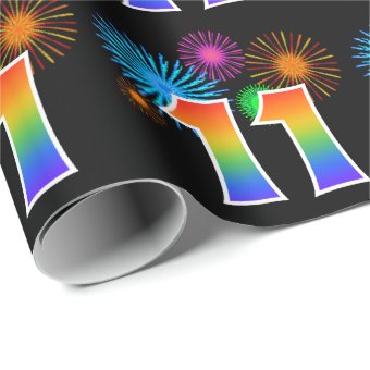 Fun Fireworks + Rainbow Pattern "11" Event Number Wrapping Paper | Zazzle