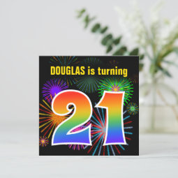 Fun Fireworks + Rainbow Pattern "21" Birthday # Invitation | Zazzle