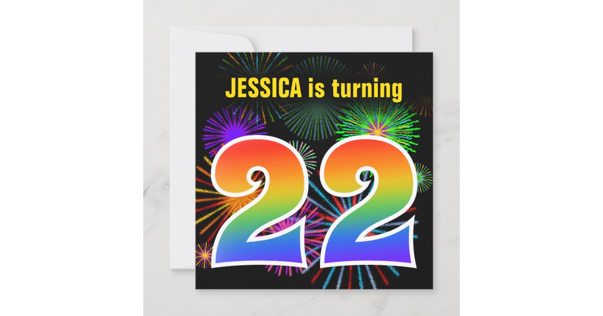 Fun Fireworks + Rainbow Pattern "22" Birthday # Invitation | Zazzle