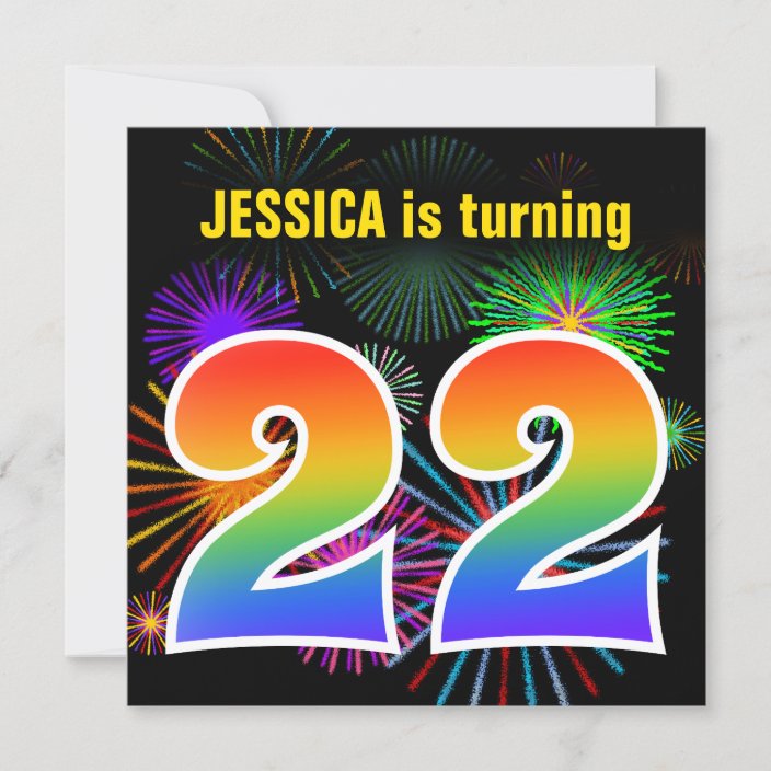 Fun Fireworks + Rainbow Pattern "22" Birthday # Invitation | Zazzle.com