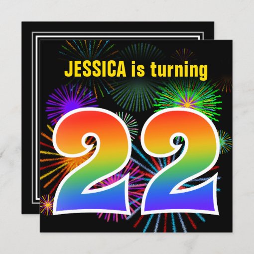 Fun Fireworks + Rainbow Pattern "22" Birthday # Invitation | Zazzle