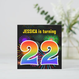 Fun Fireworks + Rainbow Pattern "22" Birthday # Invitation | Zazzle