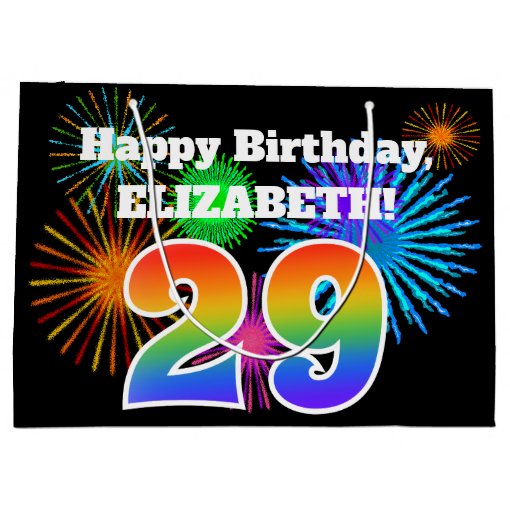 Fun Fireworks + Rainbow Pattern "29" Birthday # Large Gift Bag | Zazzle