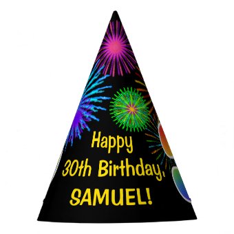 Fun Fireworks + Rainbow Pattern "30" Birthday # Party Hat | Zazzle