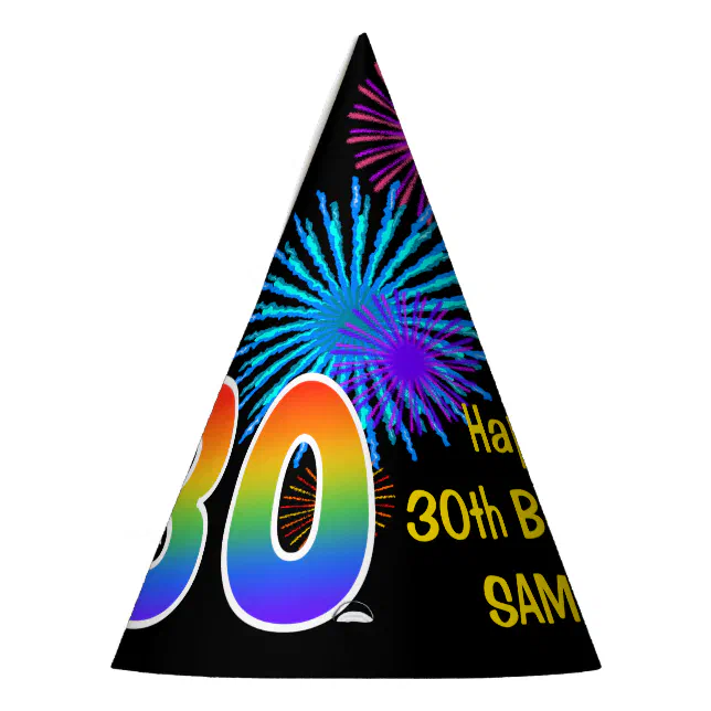 Fun Fireworks + Rainbow Pattern "30" Birthday # Party Hat | Zazzle