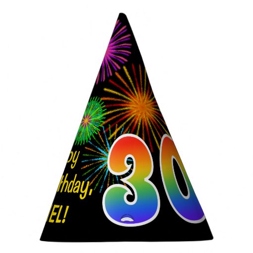 Fun Fireworks + Rainbow Pattern "30" Birthday # Party Hat | Zazzle