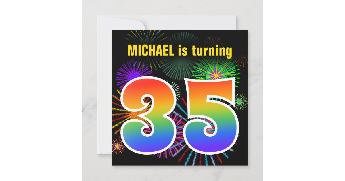 Fun Fireworks + Rainbow Pattern "35" Birthday # Invitation | Zazzle