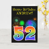 Fun Fireworks + Rainbow Pattern "52" Birthday # Card | Zazzle