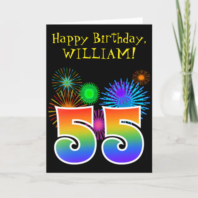 Fun Fireworks + Rainbow Pattern "55" Birthday # Card | Zazzle
