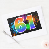 Fun Fireworks + Rainbow Pattern "61" Event Number Rectangular Sticker ...