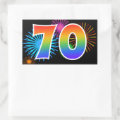 Fun Fireworks + Rainbow Pattern "70" Event Number Rectangular Sticker ...