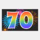 Fun Fireworks + Rainbow Pattern "70" Event Number Rectangular Sticker ...