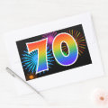 Fun Fireworks + Rainbow Pattern "70" Event Number Rectangular Sticker ...
