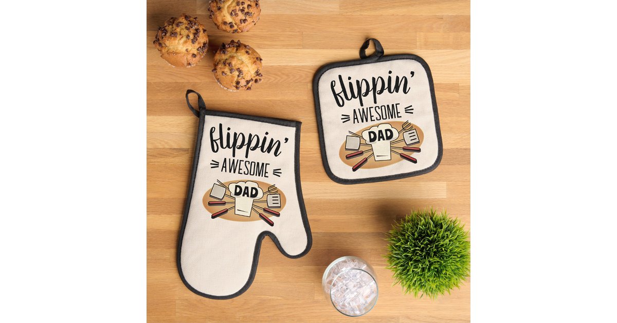 Fun Flipping Awesome Dad BBQ Oven Mitt & Pot Holder Set | Zazzle