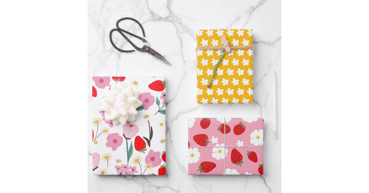Fun Floral Strawberry Dream Wrapping Paper Sheets | Zazzle