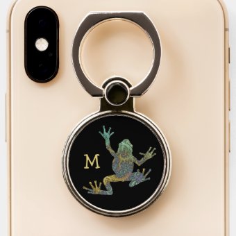 Fun Fractal Climbing Tree Frog with Monogram Phone Ring Stand | Zazzle