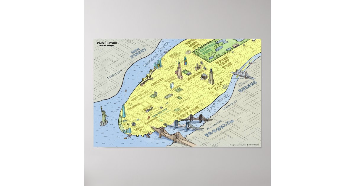 Fun Fun Map of New York City | Poster | Wall Print | Zazzle