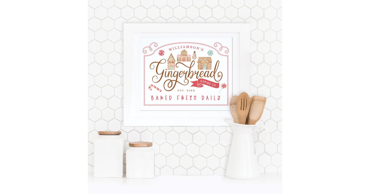 Fun Gingerbread Bakery Co Personalized Family Name Poster | Zazzle