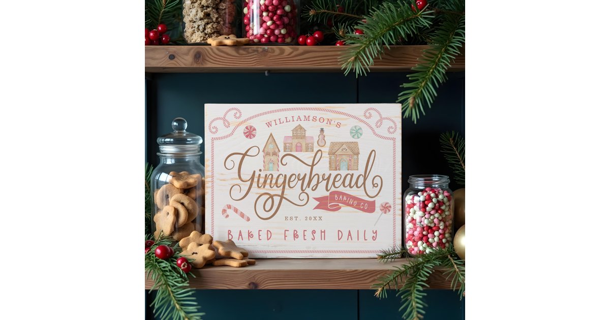 Fun Gingerbread Bakery Co Personalized Family Name Wooden Box Sign | Zazzle