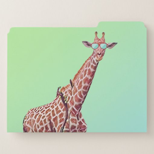 Fun Giraffe Wearing Sunglasses on Green and Yellow File Folder | Zazzle
