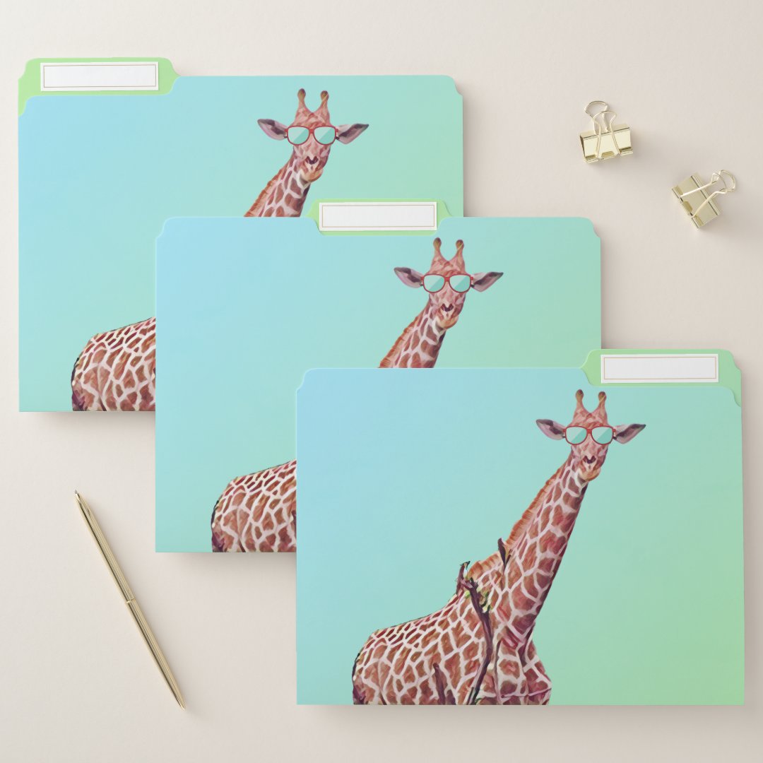 Fun Giraffe Wearing Sunglasses on Green and Yellow File Folder | Zazzle