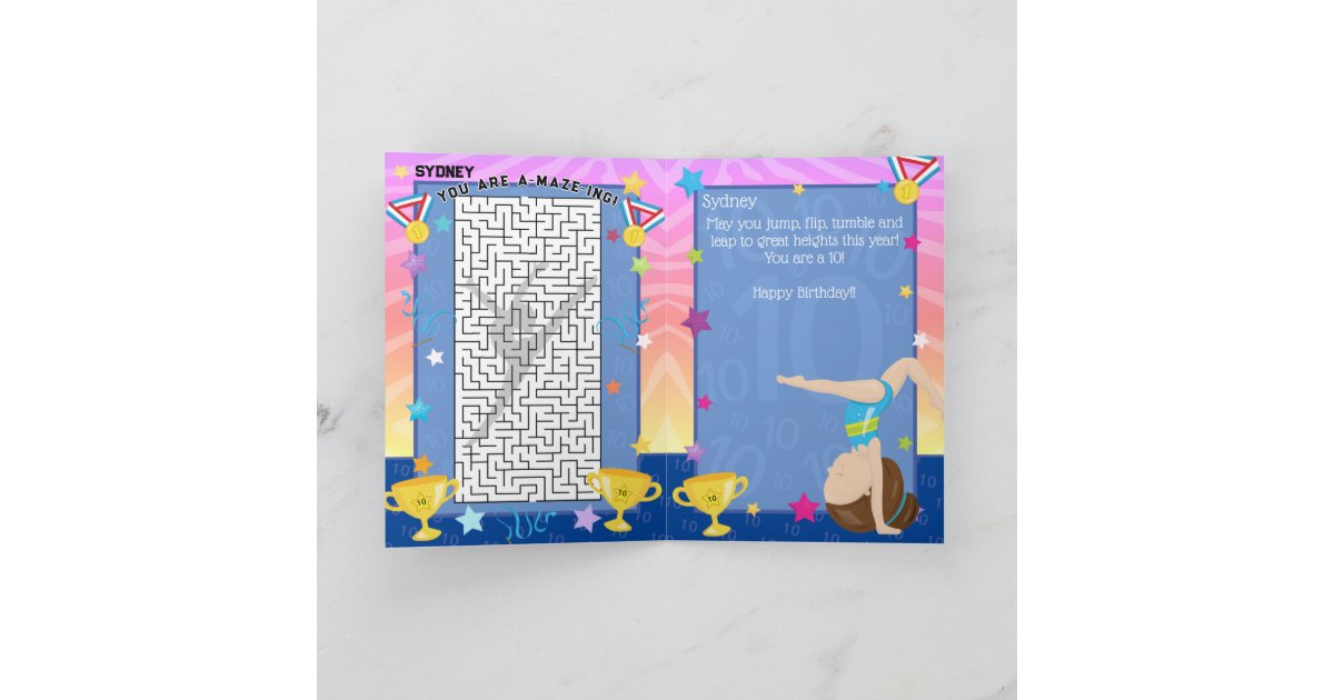 Fun Girls Gymnastics You Are A-Maze-ing Birthday Card | Zazzle