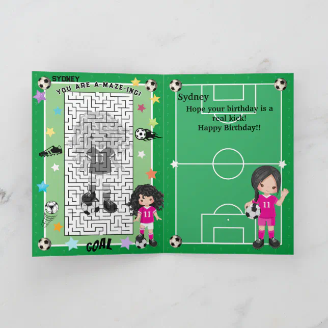 Fun Girls Soccer You Are A-Maze-ing Happy Birthday Card | Zazzle