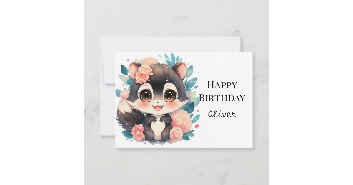 Fun Girly Skunk Birthday Card | Zazzle