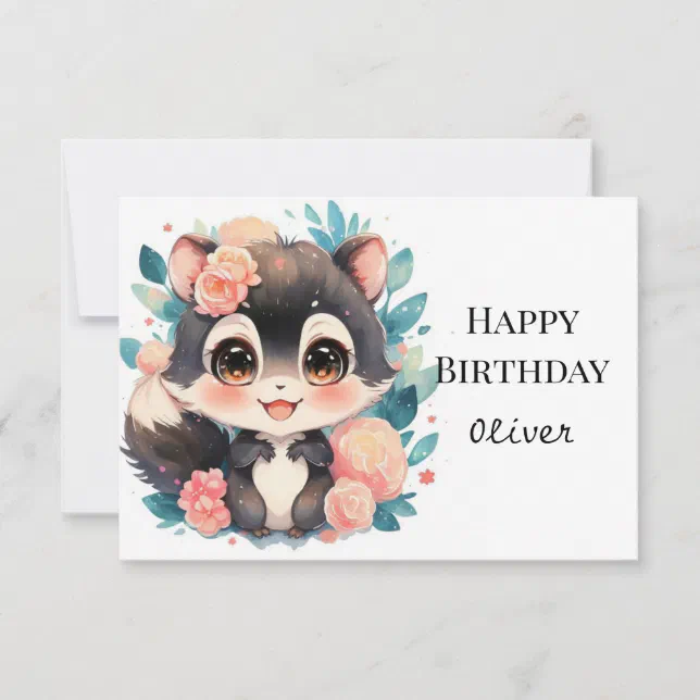 Fun Girly Skunk Birthday Card | Zazzle