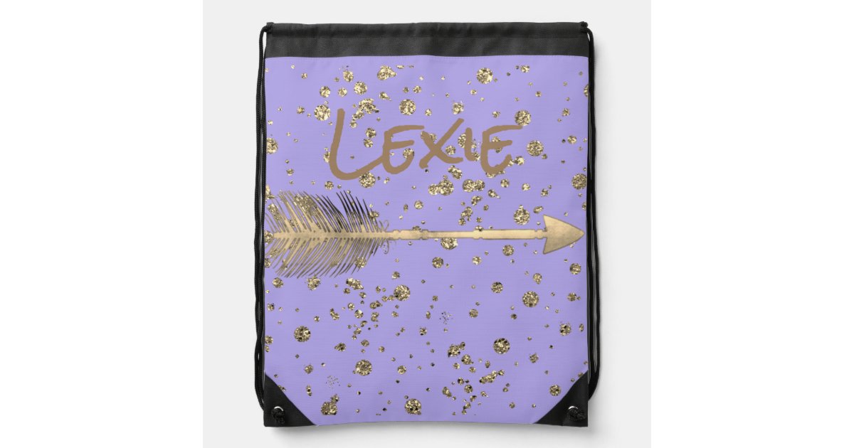 Fun Glitter Drops Lavender Arrow Personalized Drawstring Bag | Zazzle