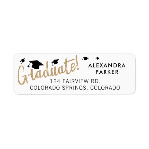 Fun, Gold & Black Flying Grad Caps Graduation Label | Zazzle