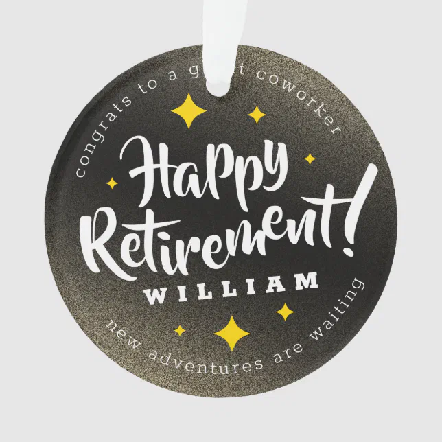 Fun Gold Glitter Stars Retirement New Adventures Ornament | Zazzle