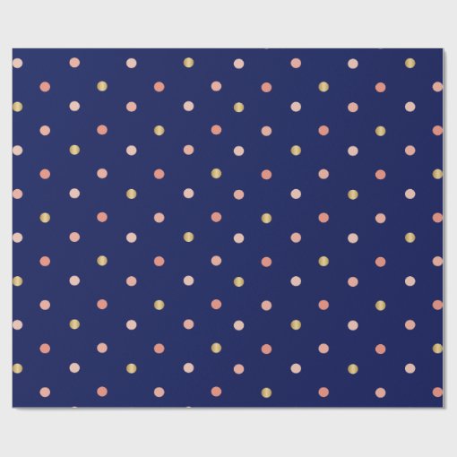 Fun Gold, Pink and Coral Polka Dots on Navy Blue Wrapping Paper | Zazzle