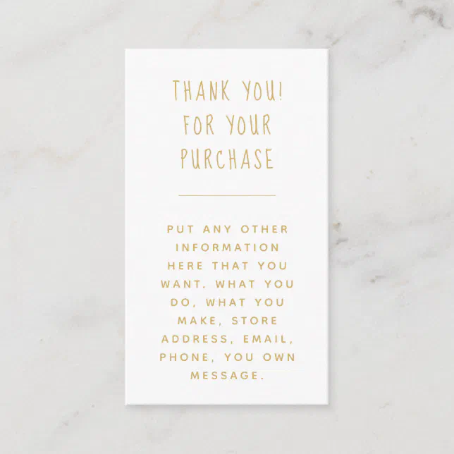 Fun gold text insert Card for customer orders. | Zazzle