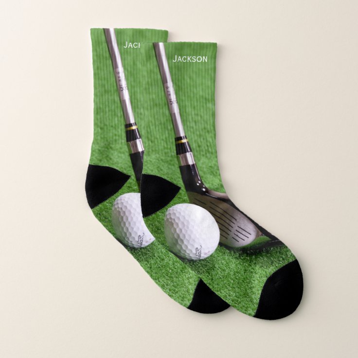 Fun Golf Club and Ball on Green Socks | Zazzle