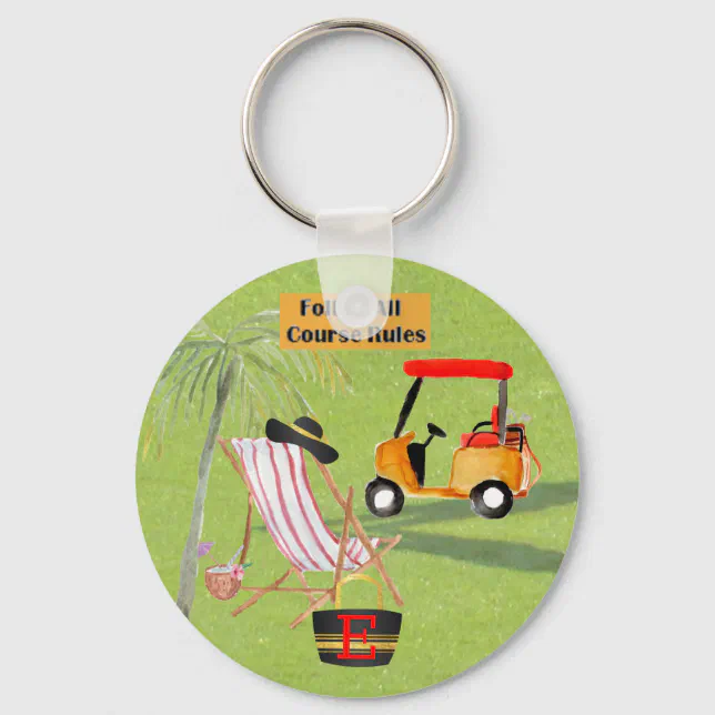 Fun Golf Course Rules Cart Beach Chair Monogram Keychain | Zazzle