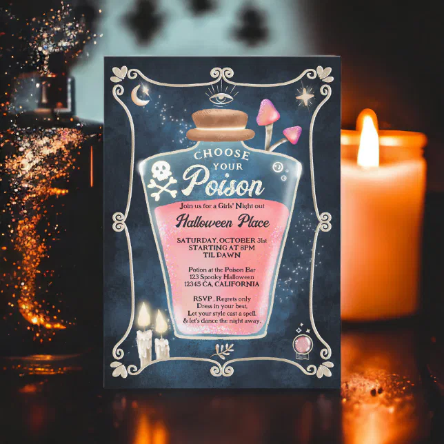 Fun Gothic pink Poison Halloween Girls night out Invitation | Zazzle