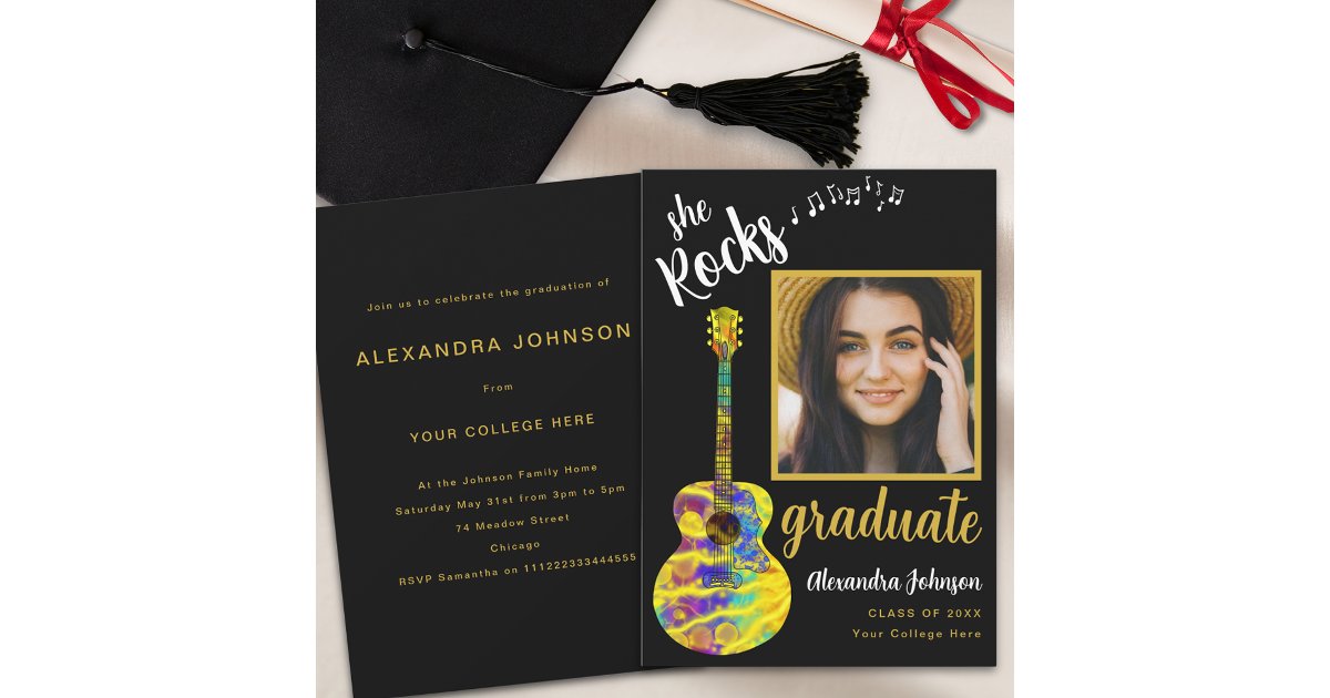 Fun Graduate Photo Gold Script Graduation Party Invitation | Zazzle