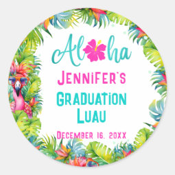 Fun Graduation Aloha Tropical Classic Round Sticker | Zazzle