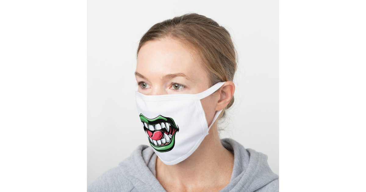 Fun Green Cartoon Vampire Mouth & Ravenous Tongue White Cotton Face ...