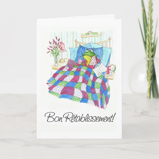 Fun Green Frog Get Well Soon French Greeting Card | Zazzle