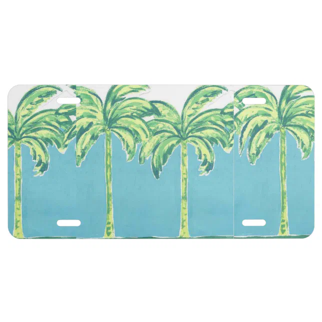 Fun Green Palm Trees Blue Sky License Plate | Zazzle