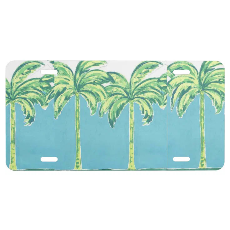 Fun Green Palm Trees Blue Sky License Plate | Zazzle