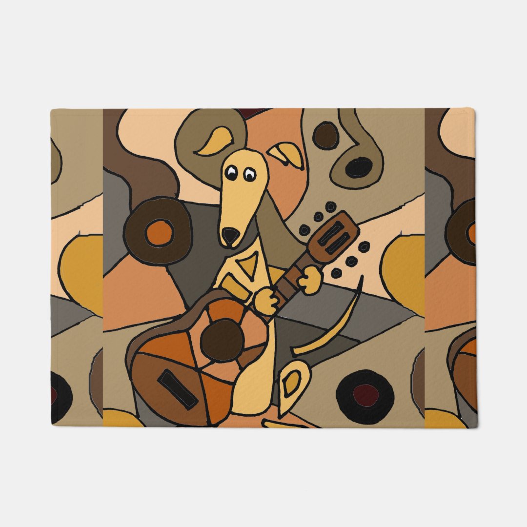 Fun Greyhound Dog Playing Guitar Modern Art Doormat | Zazzle