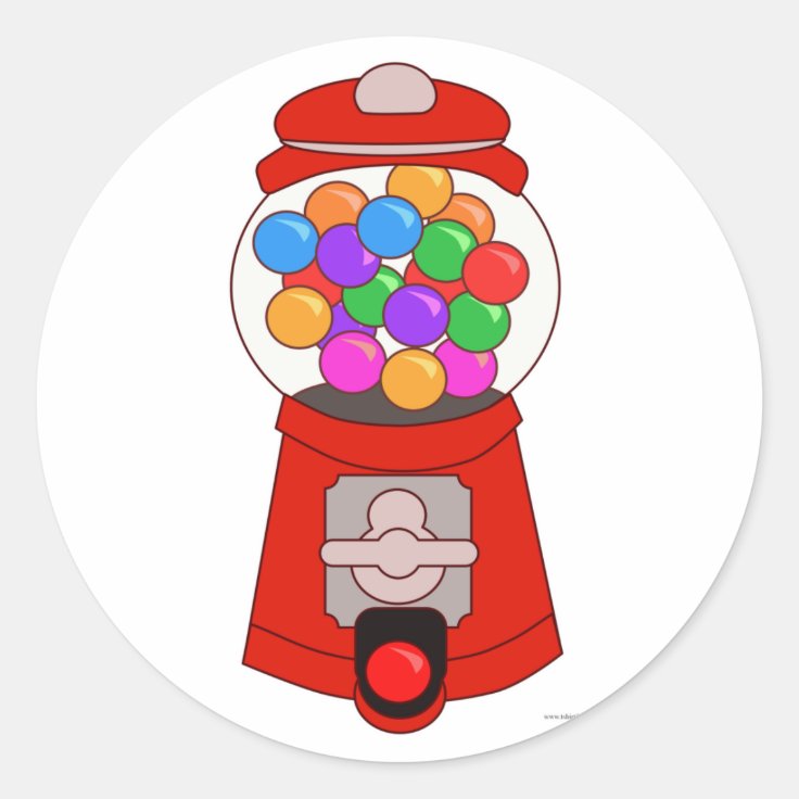 Fun Gumball Machine Cartoon Art T-Shirt Classic Round Sticker | Zazzle