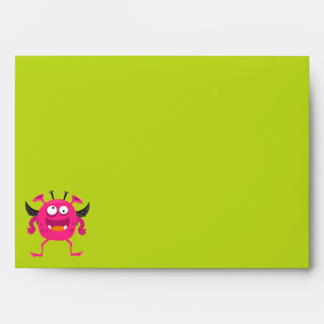 Fun Halloween Cute Green Pink Little Monster Envelope | Zazzle